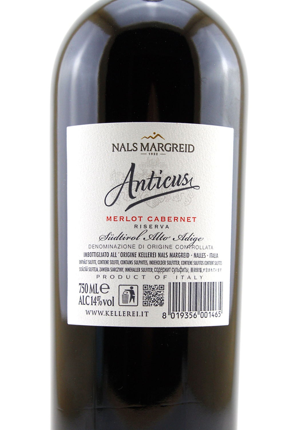 Anticus Merlot Cabernet Riserva 2017/18 - 14% vol. Nals Margreid Wi...