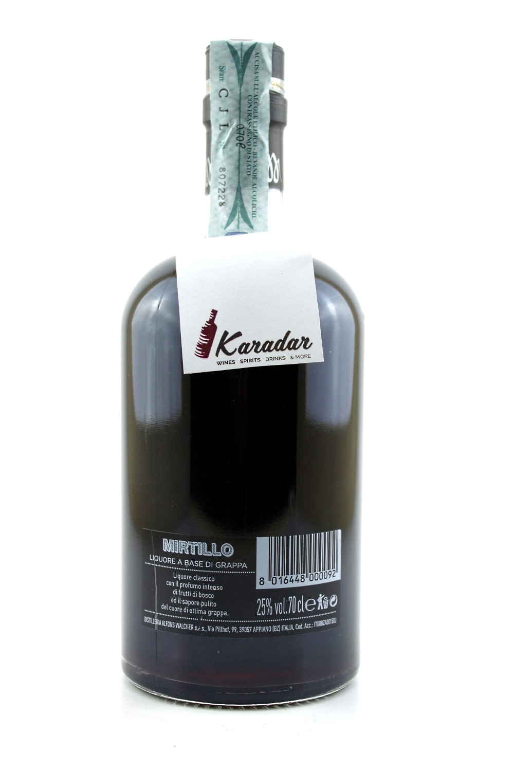 Heidelbeerlikör Mirtillo 25% vol. Walcher Distillery | Karadarshop.com