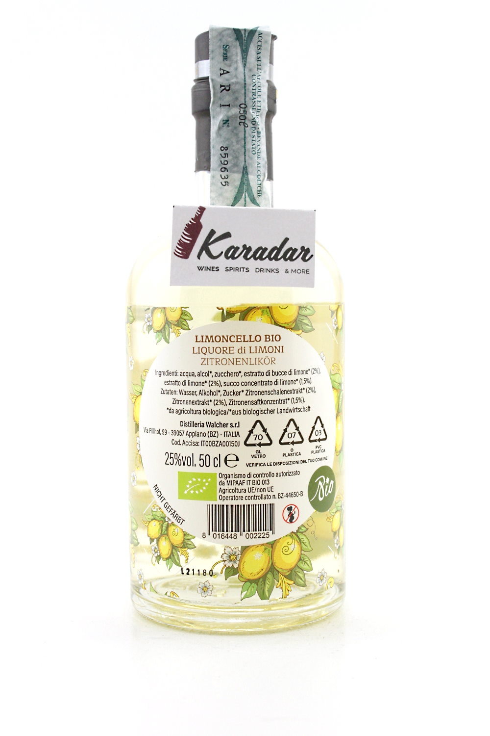 Limoncello Biostilla 25% vol. Distilleria Walcher | Karadarshop.com