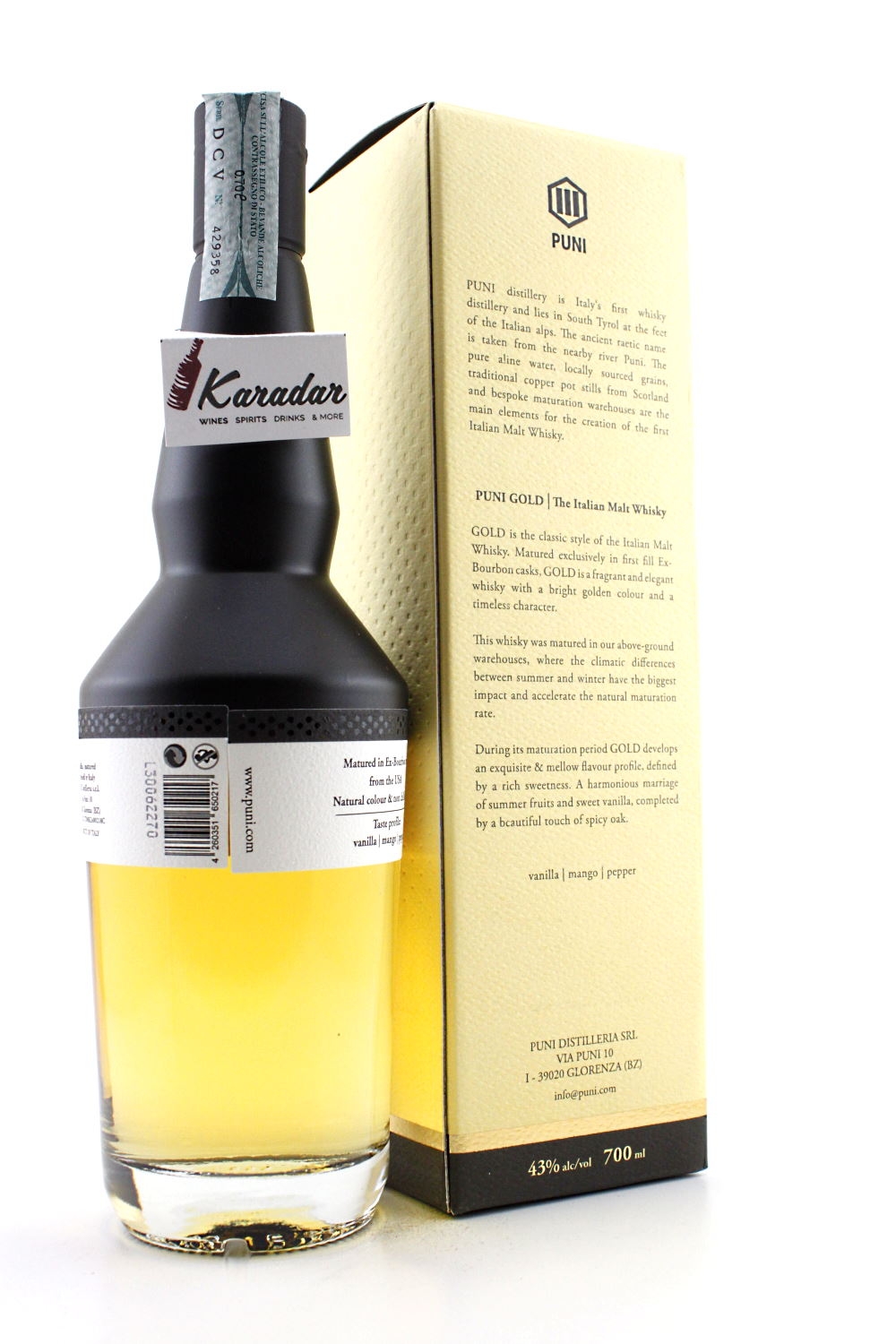 Puni GOLD Italian Malt Whisky 5Y 43% vol. Puni Distillery | Karadar...