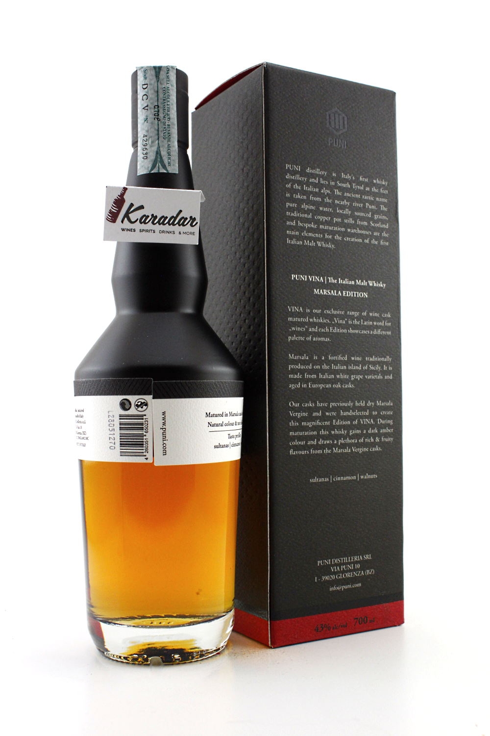 Puni VINA Italian Malt Whisky 5Y 43% vol. Puni Distillery | Karadar...