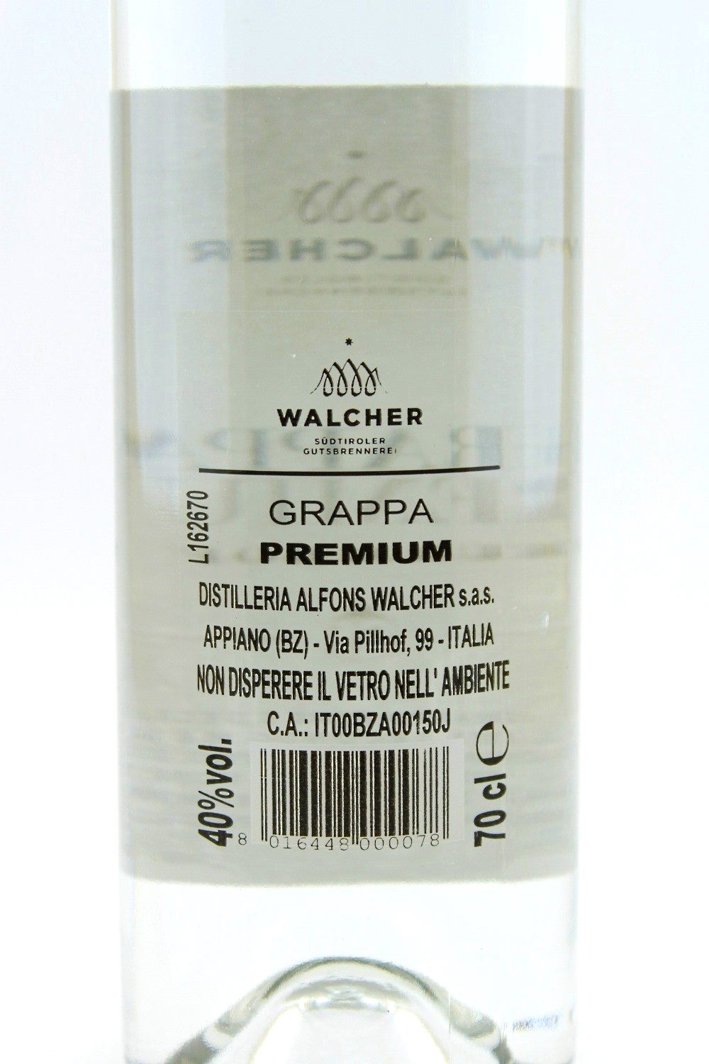 Grappa Premium Turmhof 40% vol. Walcher Distillery | Karadarshop.com