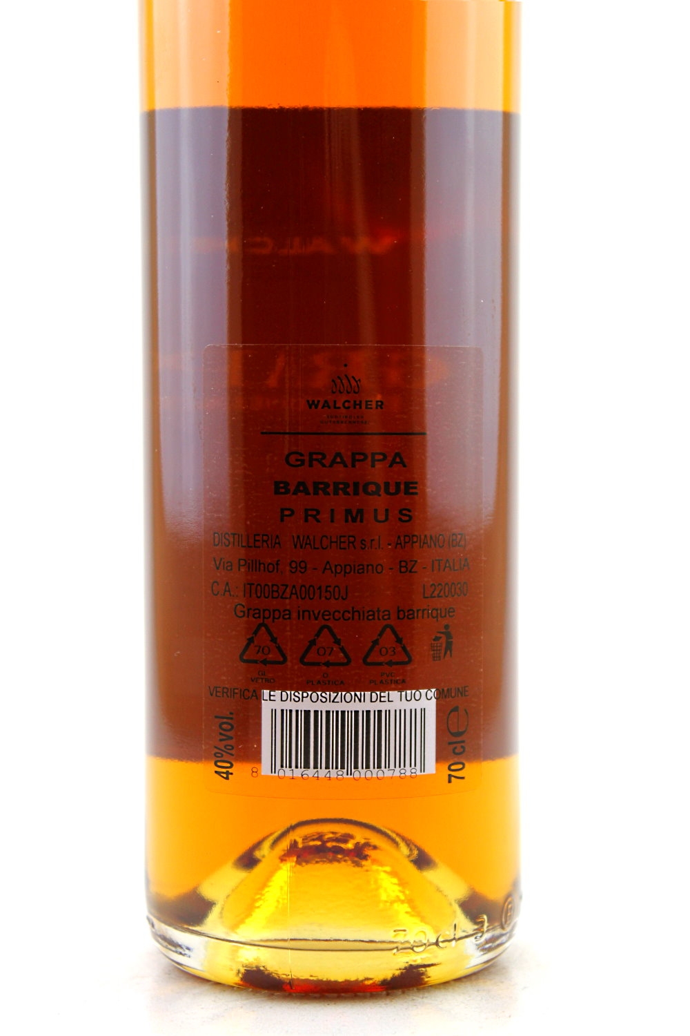 Grappa Barrique Primus 40% vol. Brennerei Walcher | Karadarshop.com